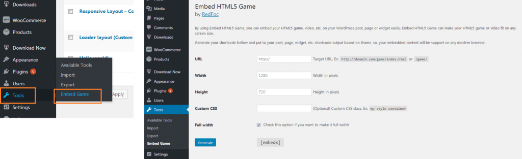 Embed HTML5 Game – WordPress Plugin – RedFoc